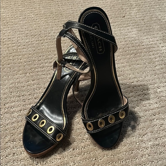 Coach | Shoes | Coach Vintage Black And Gold Elegant Heels 8 | Poshmark